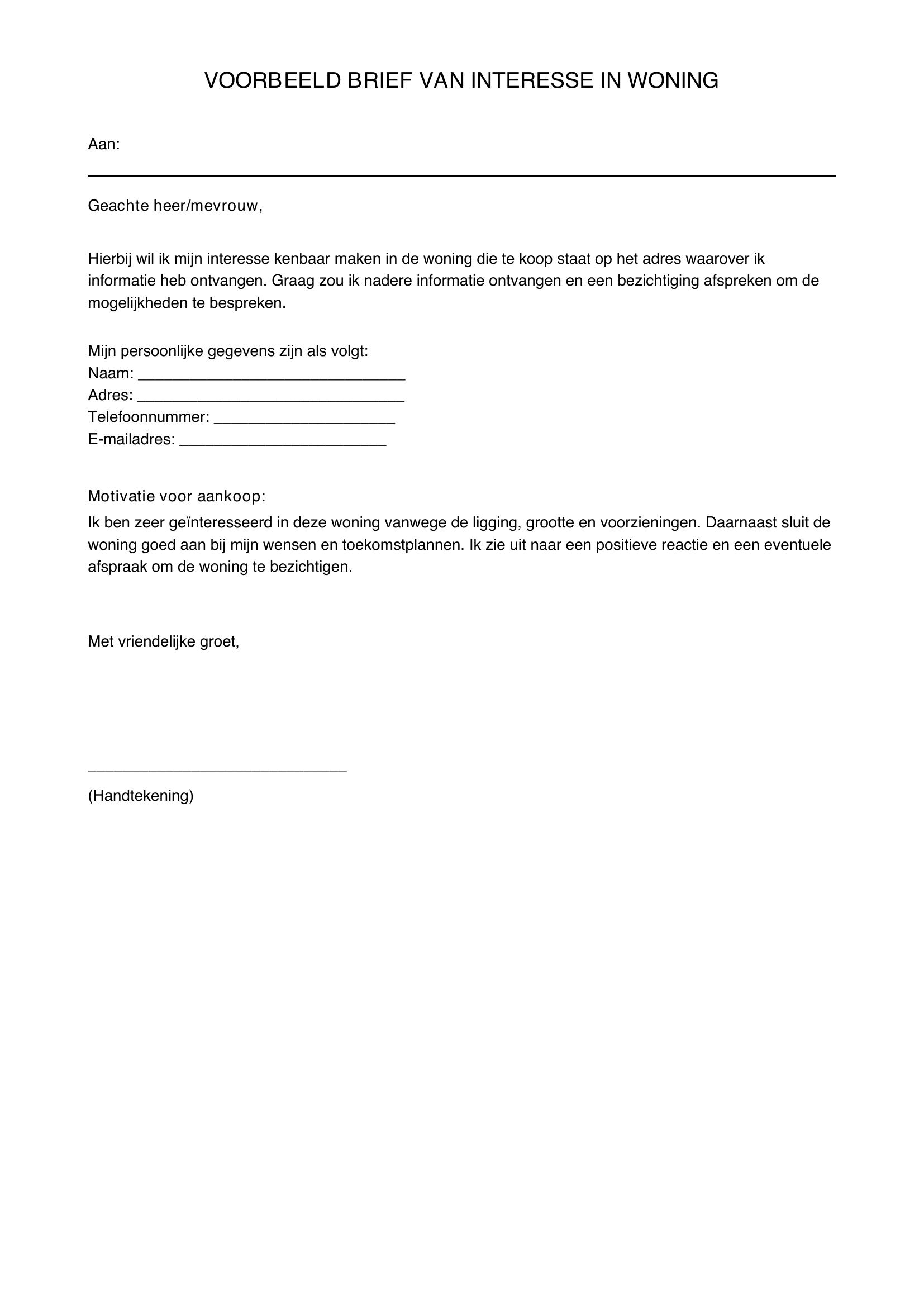 Voorbeeld Brief Interesse Woning