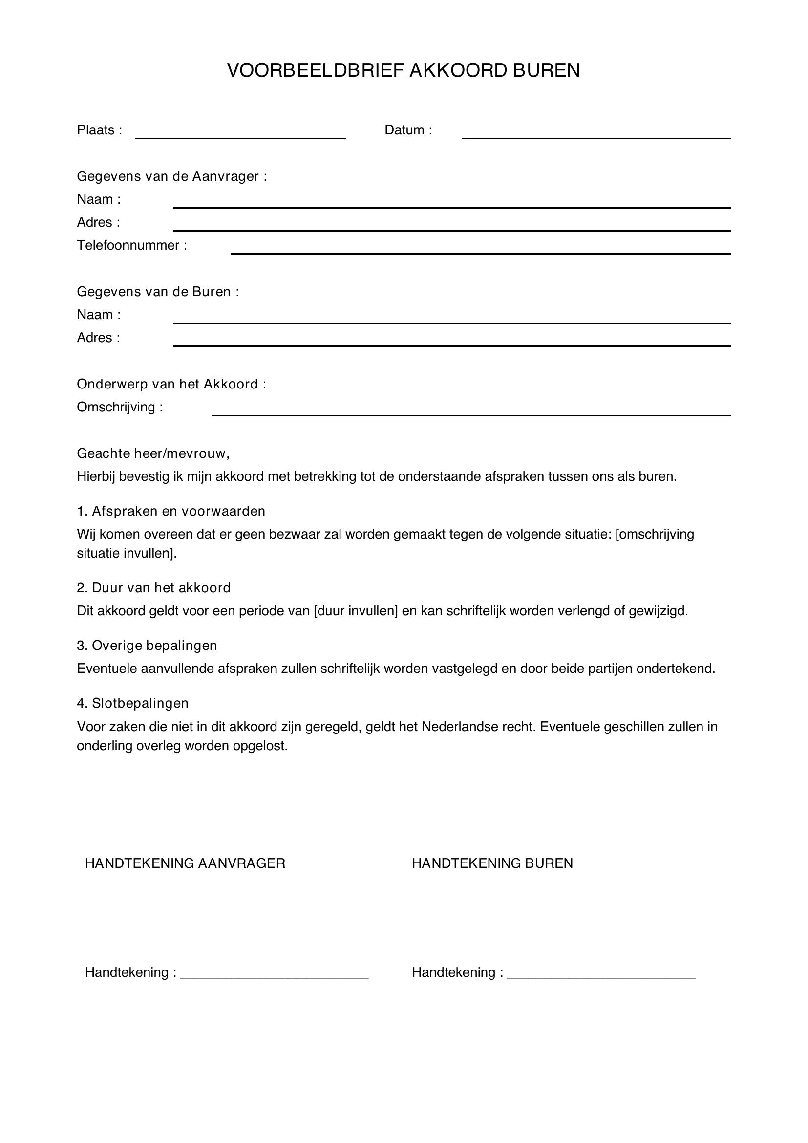 Voorbeeldbrief Akkoord Buren