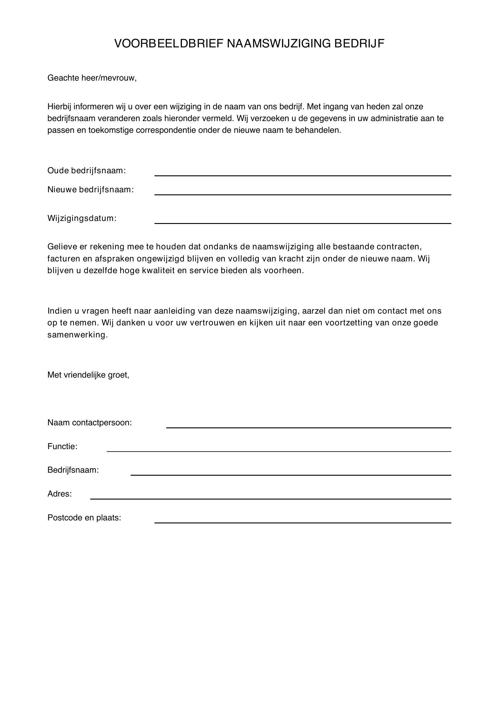 Voorbeeldbrief Naamswijziging Bedrijf
