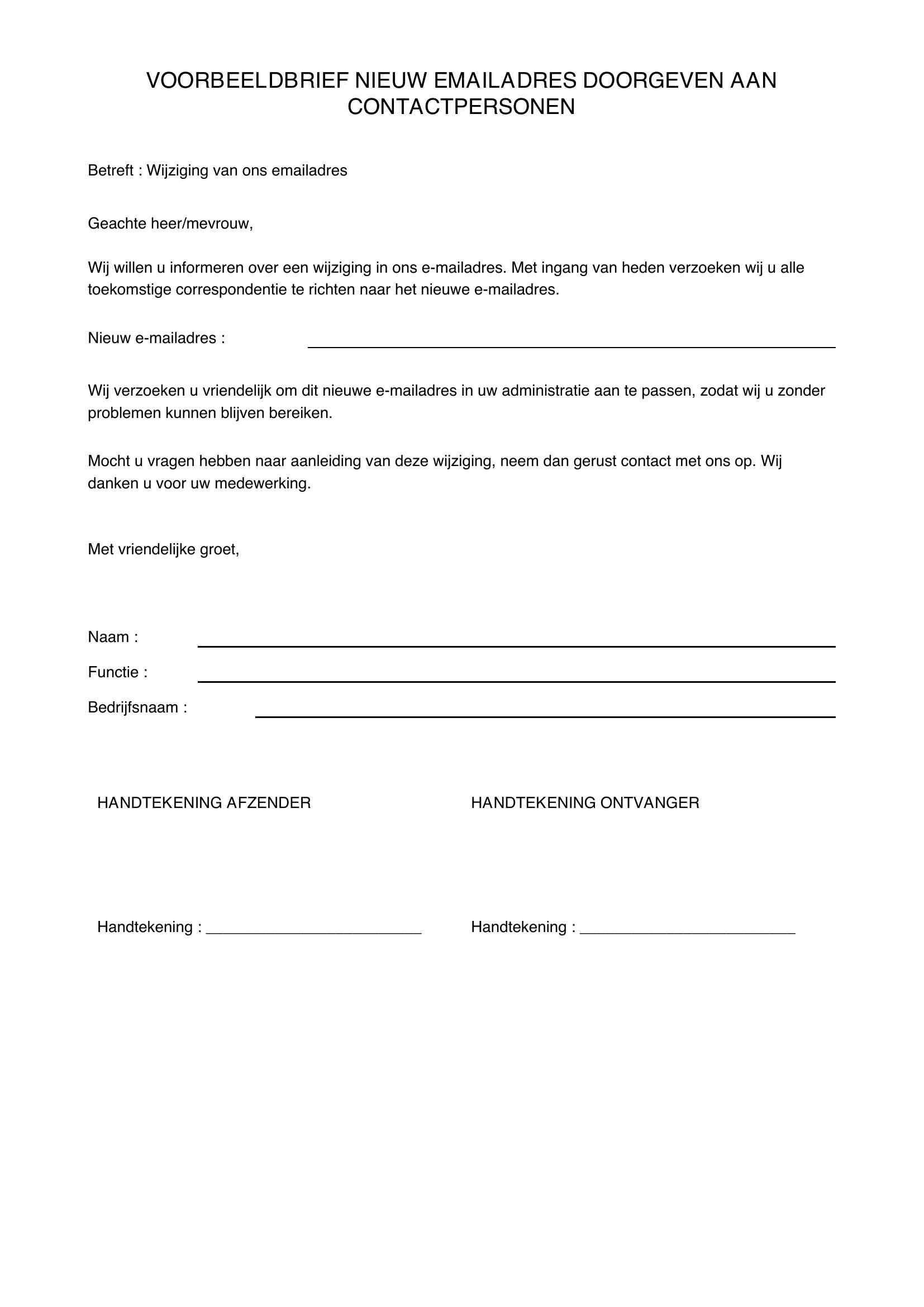 Voorbeeldbrief Nieuw Emailadres Doorgeven Aan Contactpersonen