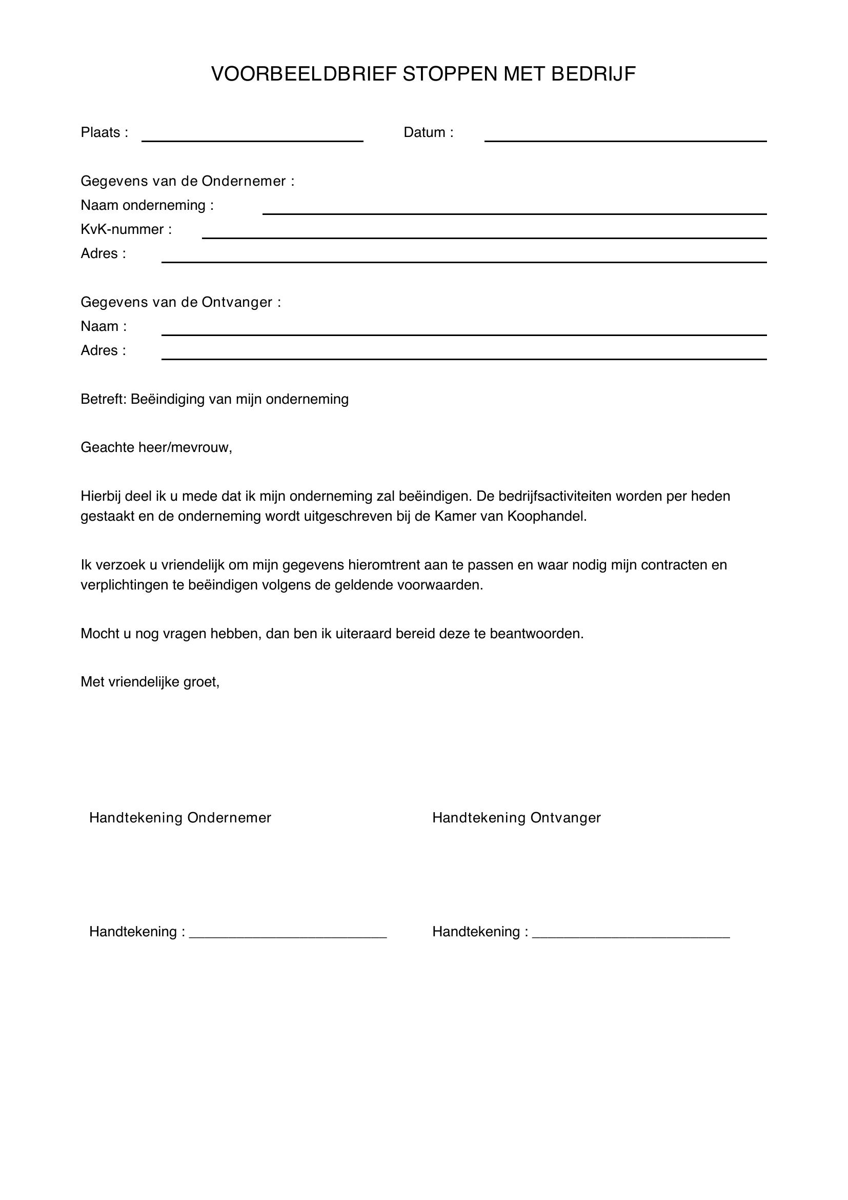 Voorbeeldbrief Stoppen Met Bedrijf